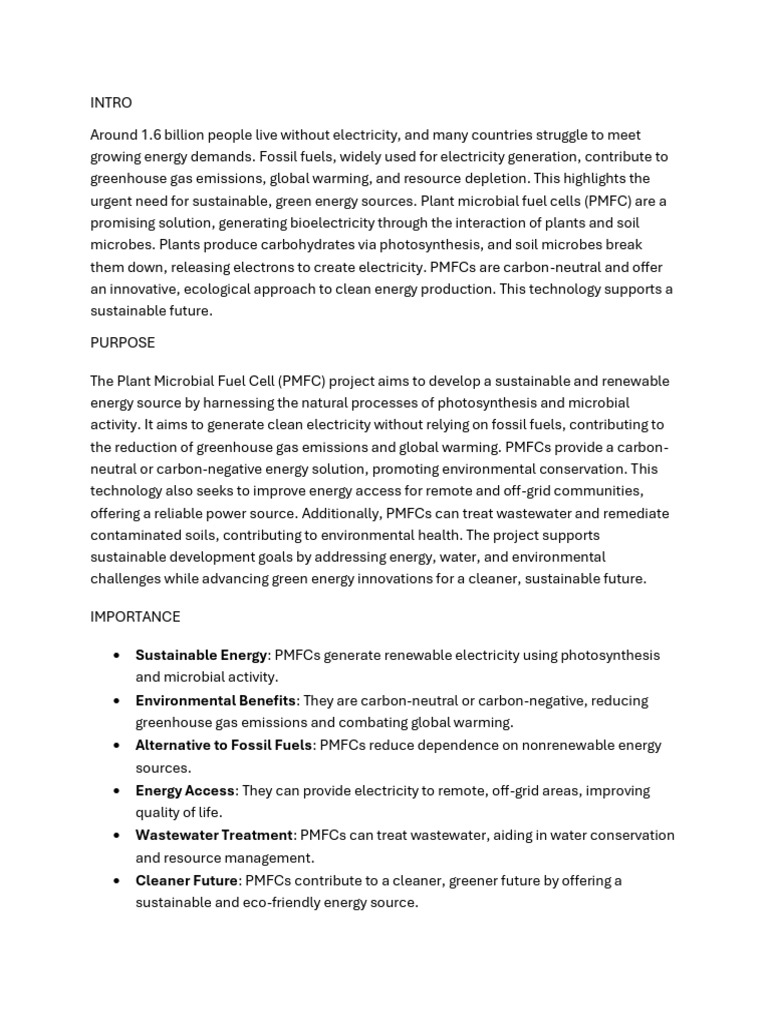 Plant Microbial Fuel Cell | PDF | Energy Development | Sustainable Energy