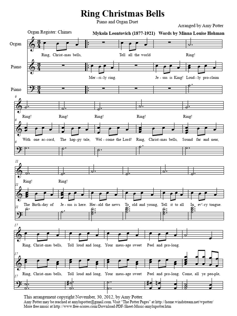 Ring Christmas Bells PIANO ORGAN DUET Arr Amy Potter | PDF
