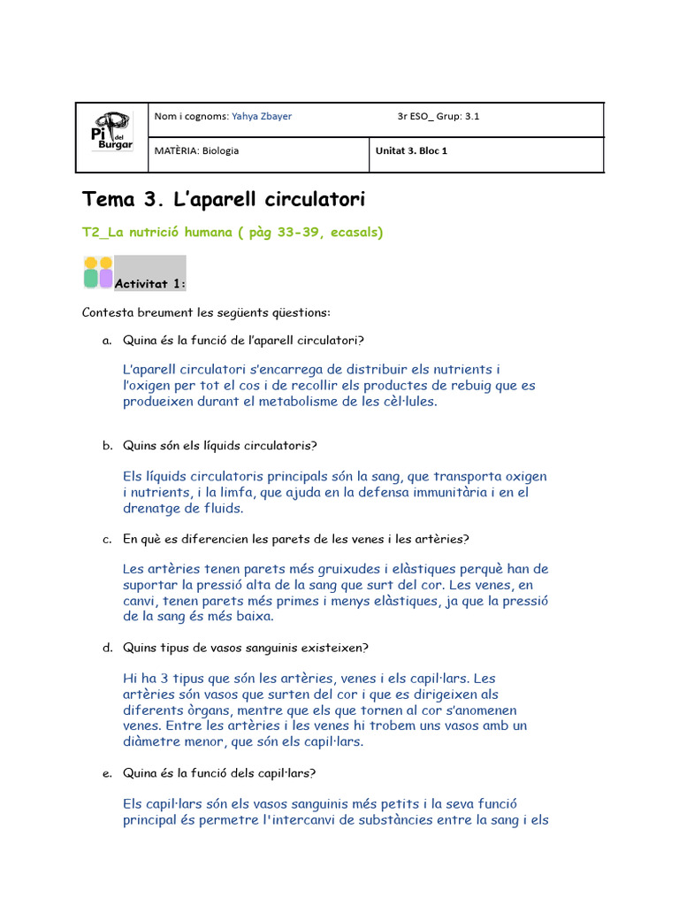 Bloc 1 - Aparell Circulatori | PDF