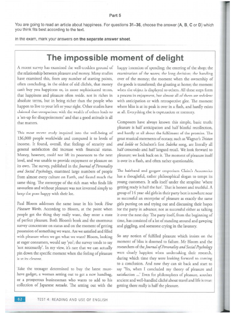 HW - Reading Part 5 Plus 2 PG 82-83 | PDF