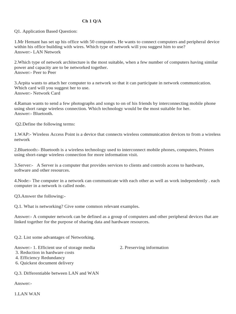 CL Ass 8 CH 1 Question Answer | PDF | Computer Network | Wireless Access Point
