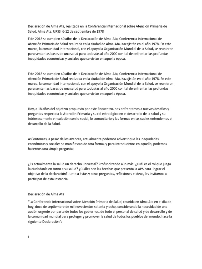 Declaración de Alma Ata | PDF