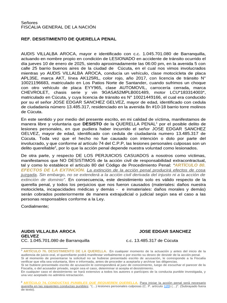 Desistimiento Penal | PDF | Queja | Justicia
