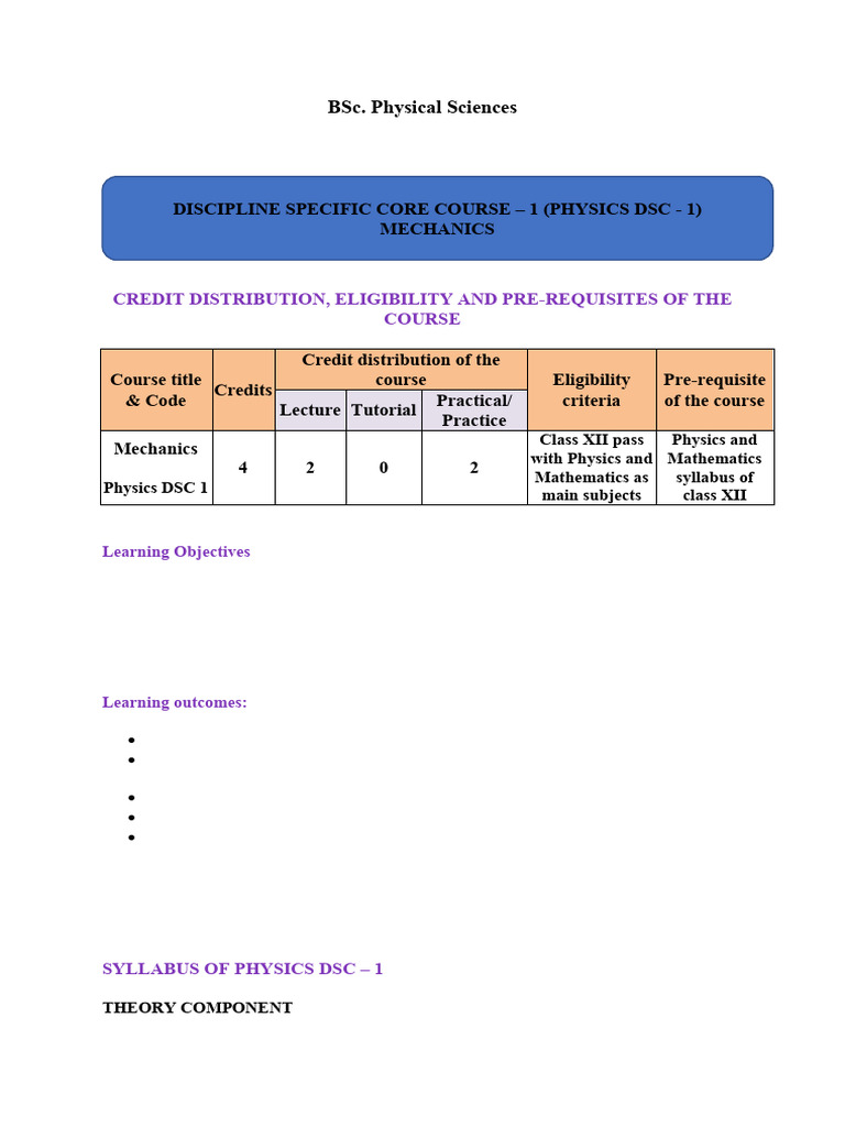 Mechanics Course Syllabus Overview | PDF | Force | Momentum