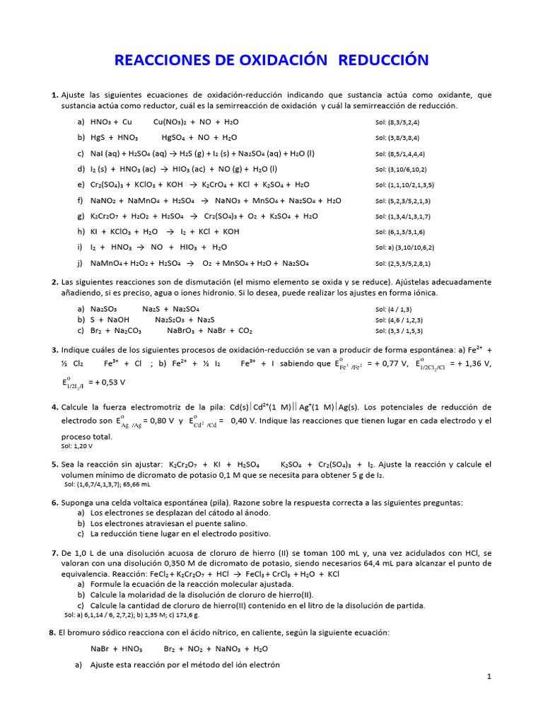 Ejercicios de Oxido-Reducción | PDF | Redox | Electrodo