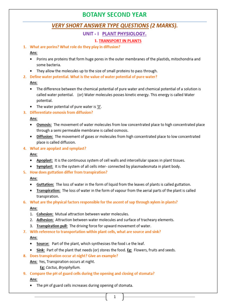 Botany II: Plant Physiology Q&A Guide | PDF | Zygosity | Dominance ...