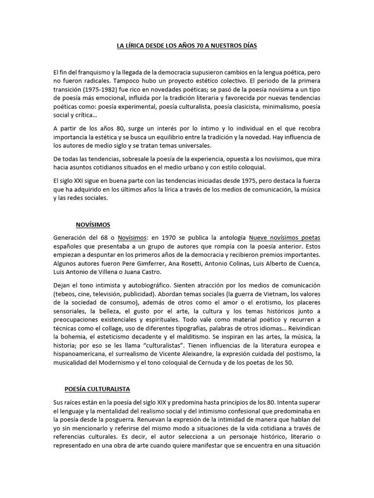 04 La Poesía Desde Los 70 A Nuestros Días | PDF | Poesía | Educación en ...