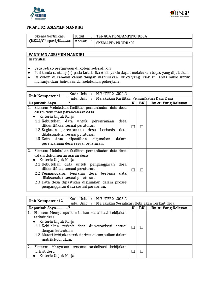 FR - Apl.02. Asesmen Mandiri | PDF