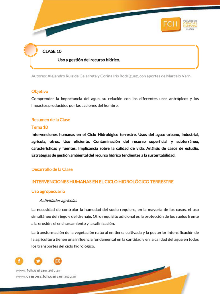 Clase 10. Uso y gestión del recurso hídrico. | PDF | Agua subterránea ...