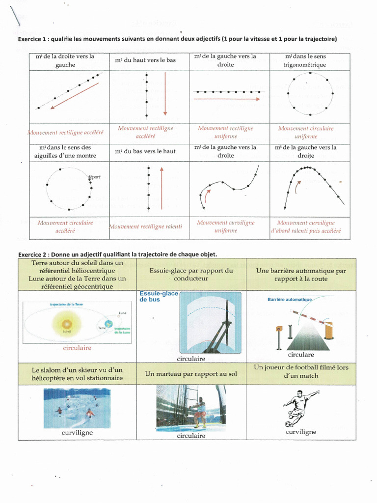 Correction Fiche Exercices MOUVEMENT D UN OBJET 5eme | PDF