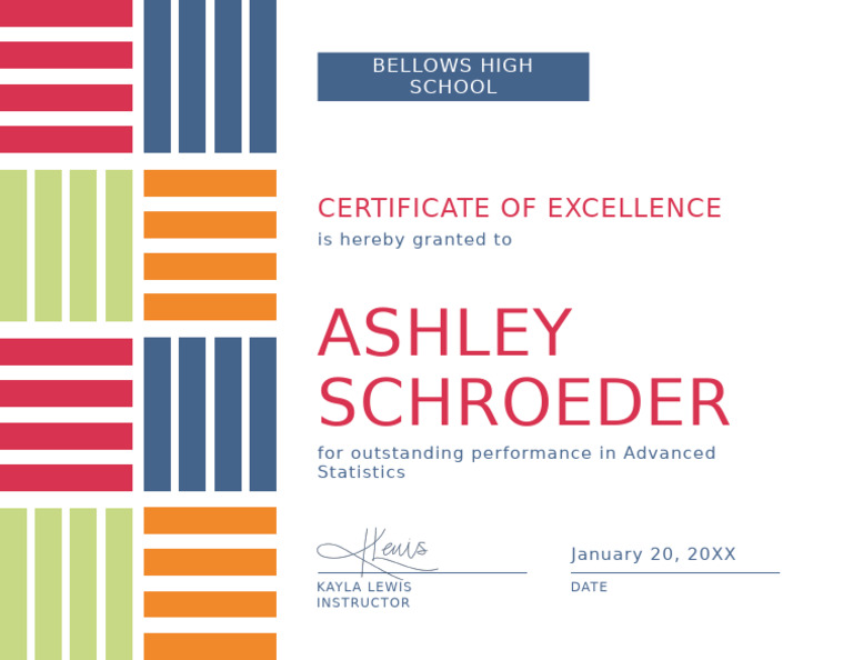 Color Block Student Certificate of Excellence | PDF