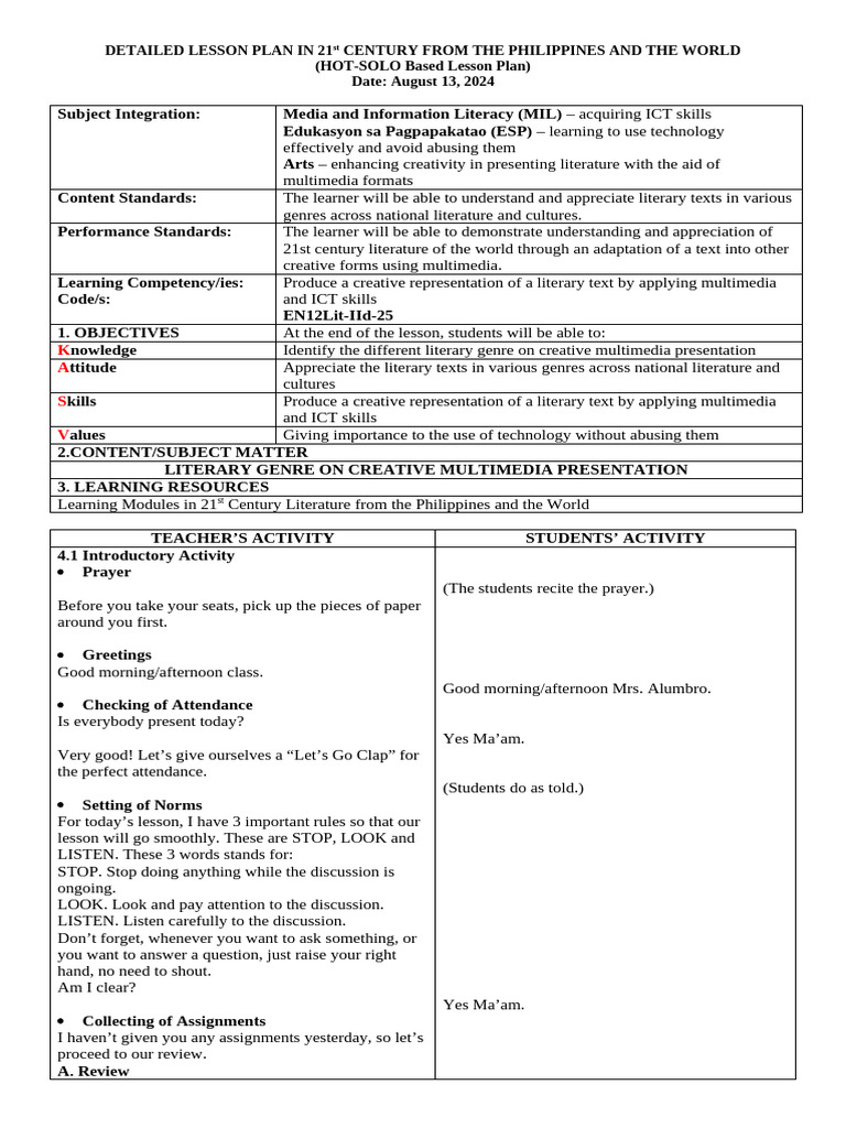Developmental-LP-sample | PDF | Multimedia | Educational Technology