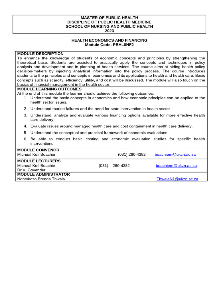 Health Economics And Financing Module Pdf Economics Health Economics