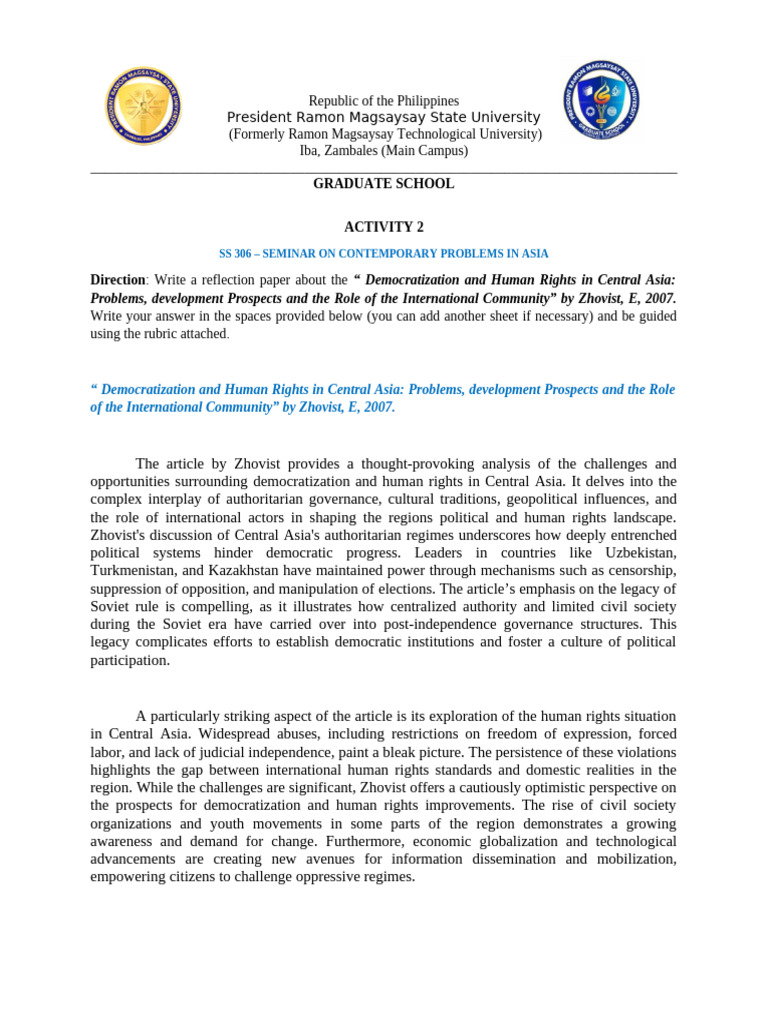 2 SS 306 Activity | PDF | Democratization | Governance