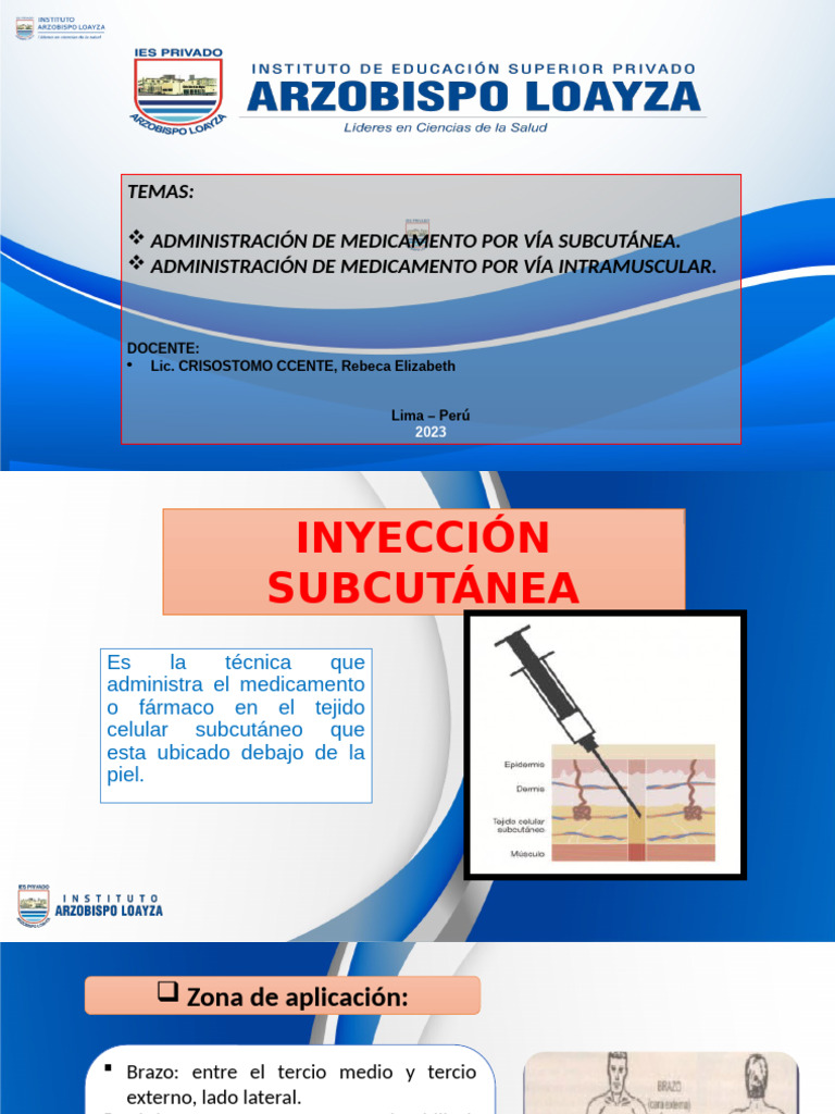 Inyectable Subcutánea e Intramuscular | PDF | Inyección (medicina) | Medicina CLINICA