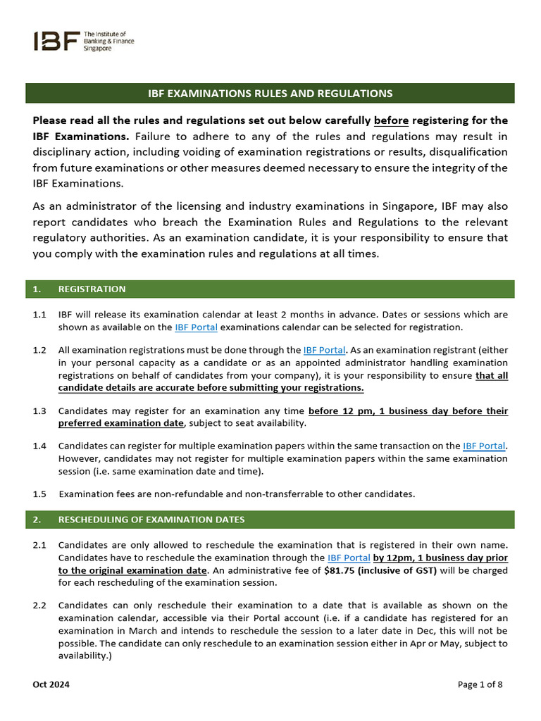IBF Examinations Rules and Regulations Oct 2024 | PDF | Identity Document | Calculator