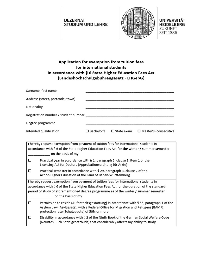 Tuition Fee Exemption Application Form | PDF