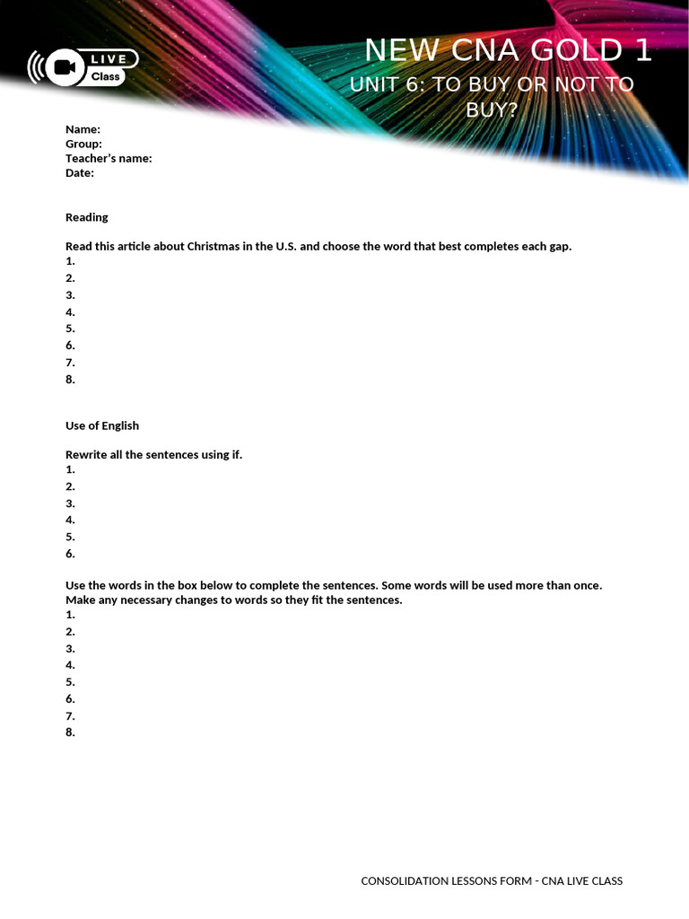 GOLD 1 Homework Unit 6 27.06.21 | PDF