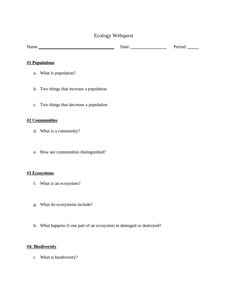Ecology Webquest 10 | PDF | Ecosystem | Human Impact On The Environment