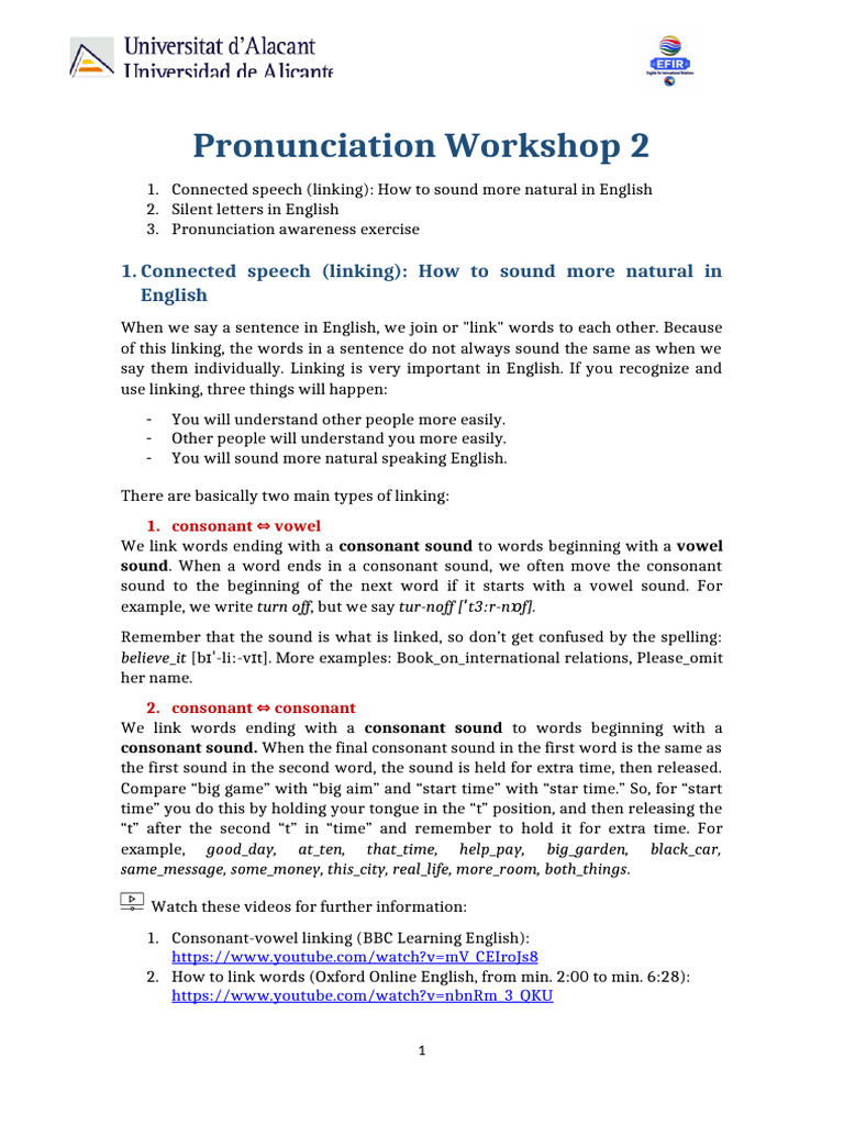 English Pronunciation Workshop Guide | PDF | English Language | Consonant
