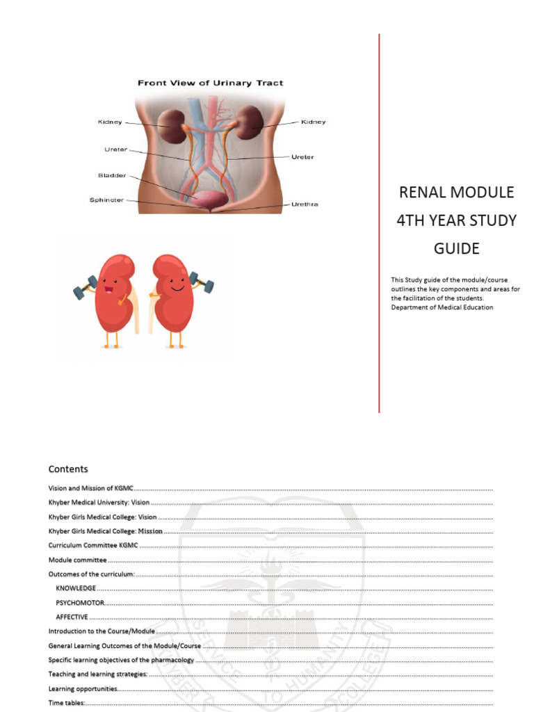 4th Year Renal Module Study Guide | PDF | Urinary Tract Infection | Kidney