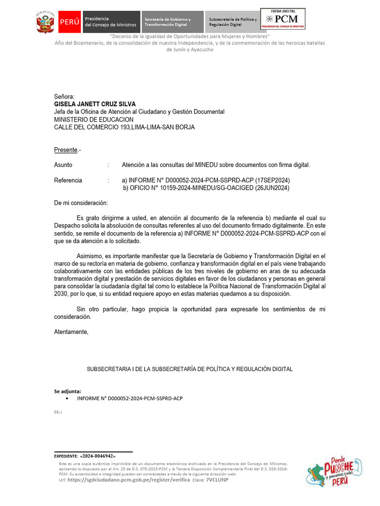 OFICIO D00092024PCMSSRPD | PDF | Gobierno