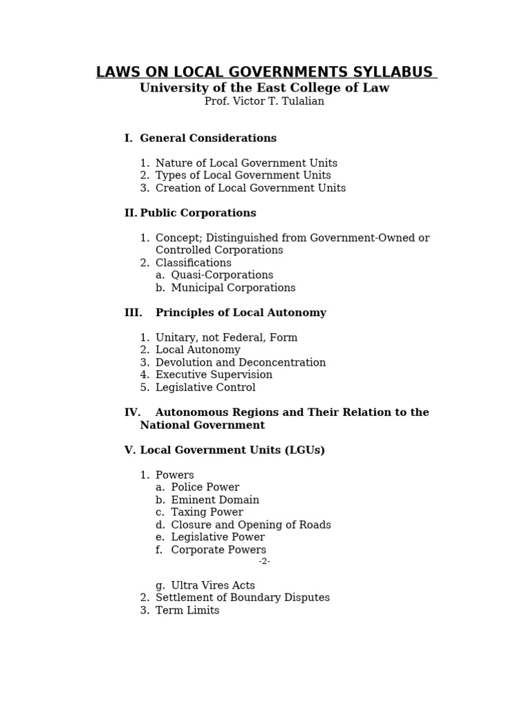 On Local Governments Syllabus | PDF | Local Government | Political Science