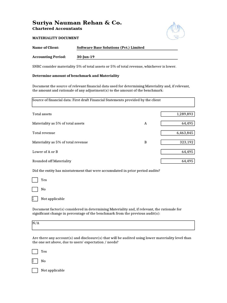 Materiality Assessment for Audit 2019 | PDF | Audit | Business Economics