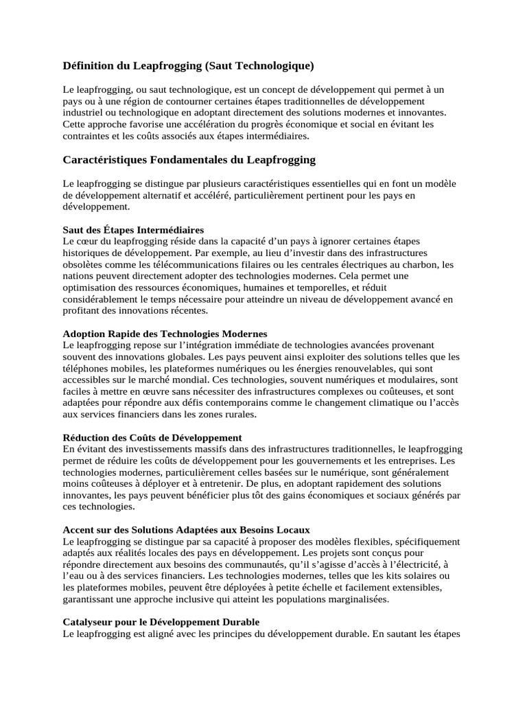 Définition du Leapfrogging Technologique | PDF | Développement durable ...
