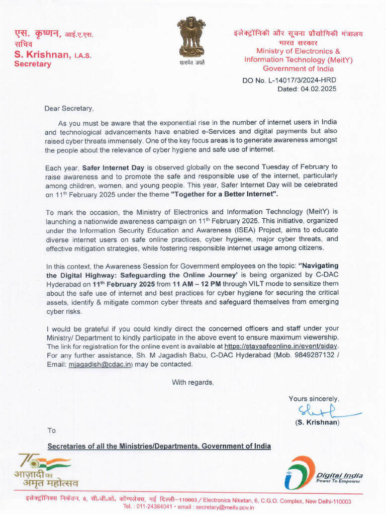 DO Letter - Secretaries-Govt of India | PDF