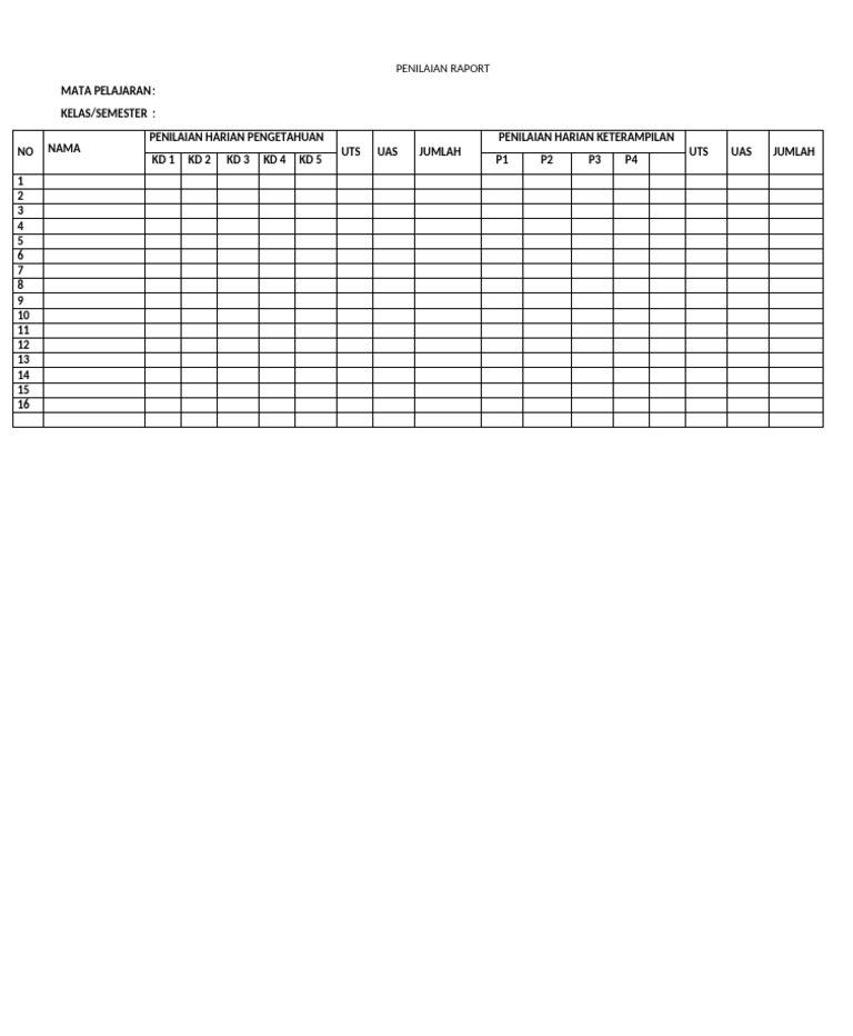 Rekap Nilai Kelas 2.1 | PDF