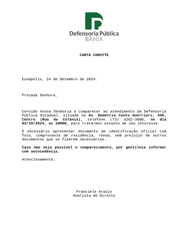 Modelo Carta Convite | PDF