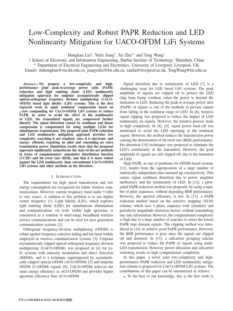 ACO 2019 Low-Complexity and Robust PAPR Reduction and LED Nonlinearity Mitigation for UACO-OfDM ...