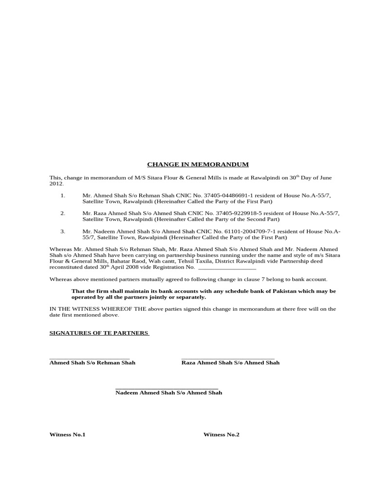 Change in Memorandum | PDF