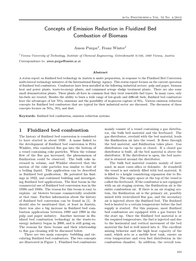 0-Concepts of Emission Reduction in Fluidized Bed Combustion of Biomass | PDF | Fluidization ...
