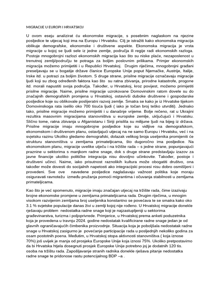 Migracije U Europi I Hrvatskoj | PDF