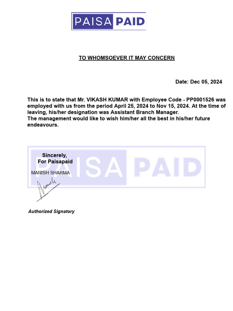 Experience - Releaving Letter | PDF