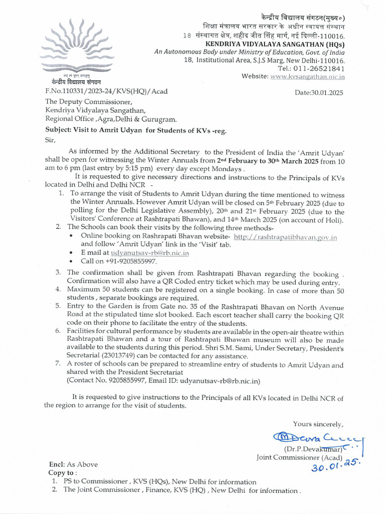 Visit of Amrit Udyan For Students of KVs-reg. | PDF