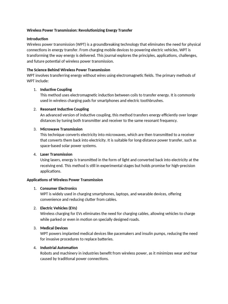 Wireless Power Transmission. Revolutionizing Energy Transfer | PDF ...