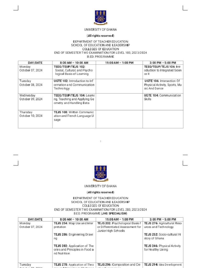 SEMESTER - 2 - EXAMS - 2024-DRAFT TIMETABLE - Phoenix | PDF