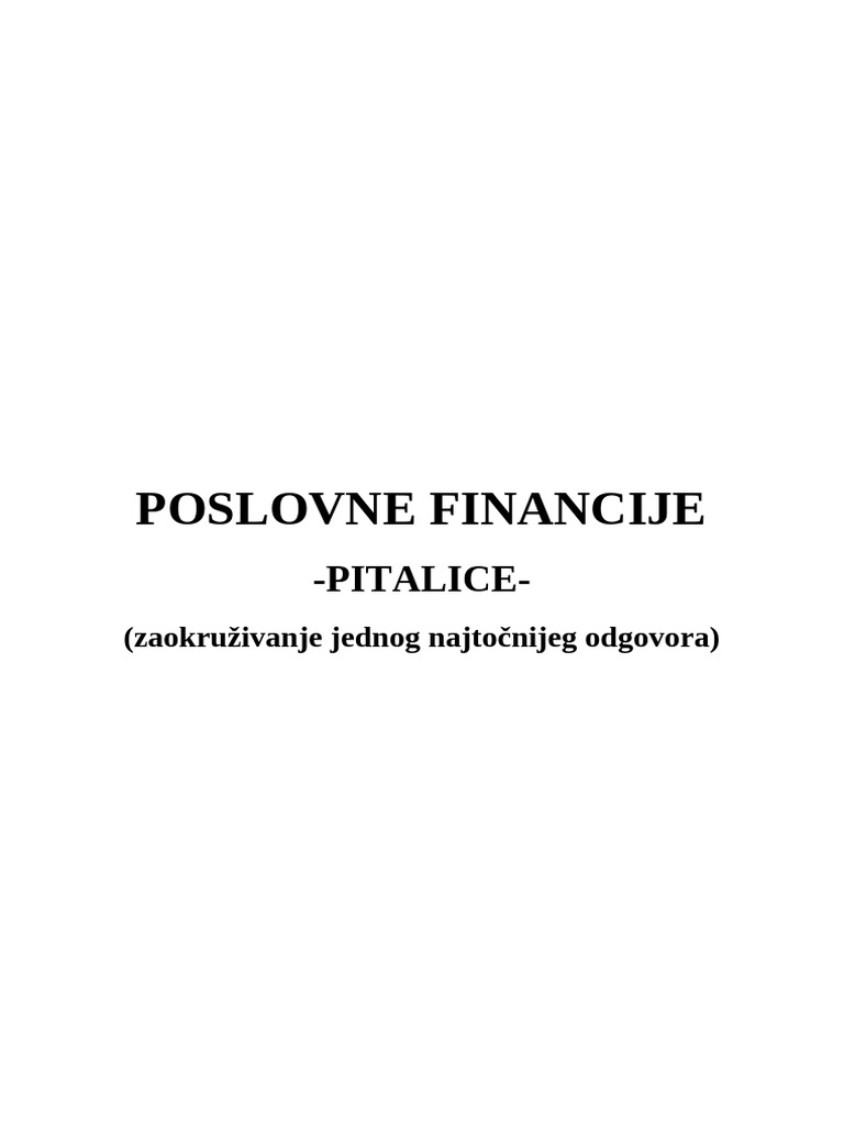 Poslovne Financije Pitalice 2 | PDF