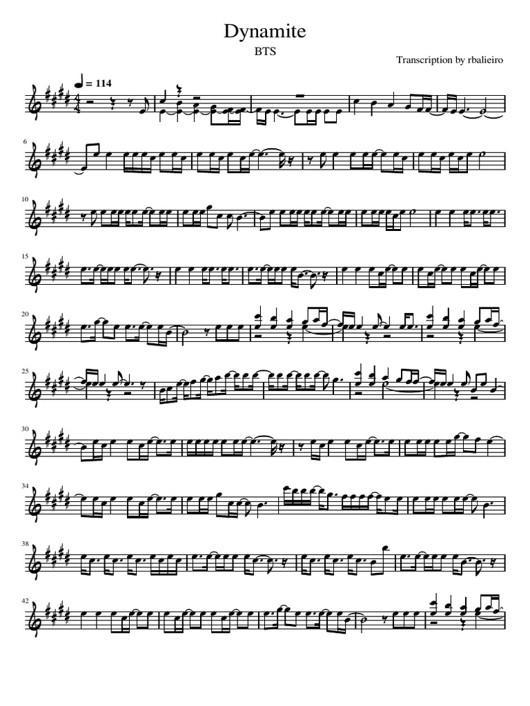 BTS - Dynamite Piano Version Violin | PDF