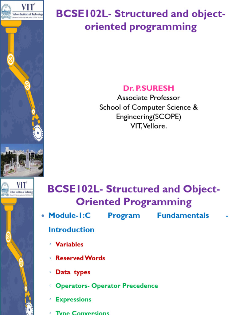 BCSE102L-Structured and Object - Oriented Programming | PDF | Computing | Mathematical Logic