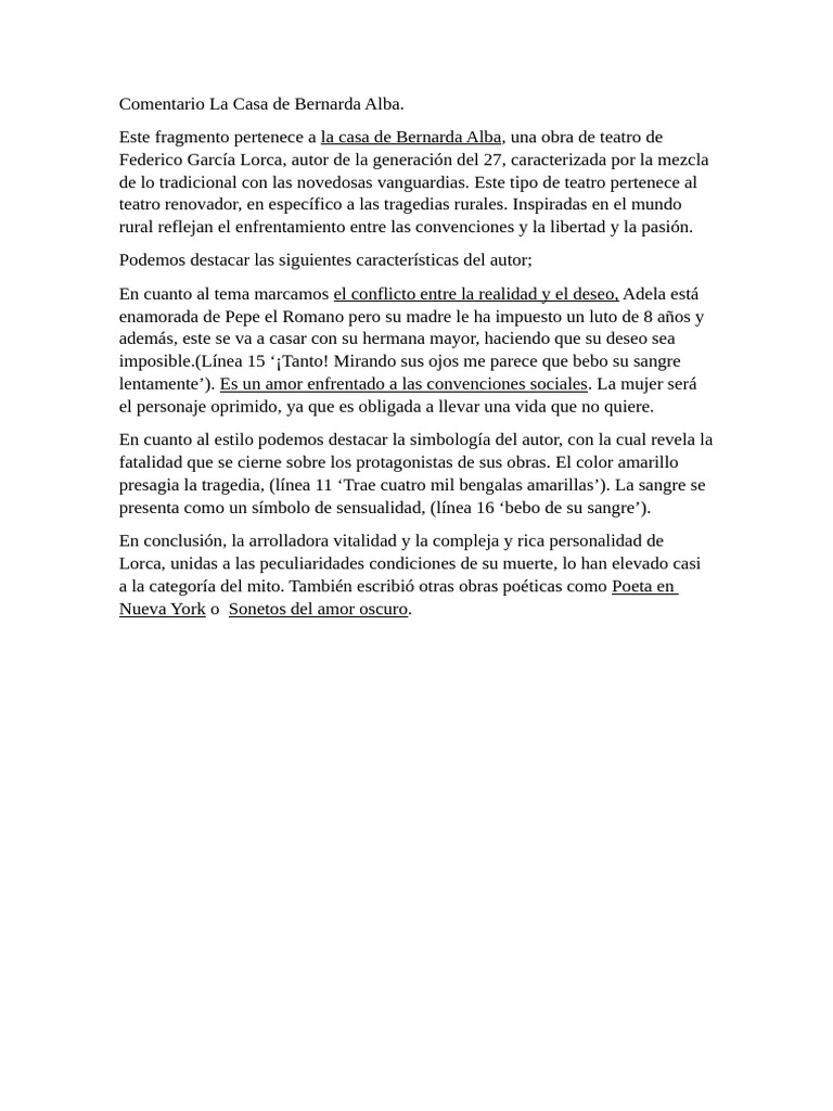 Análisis de La Casa de Bernarda Alba | PDF
