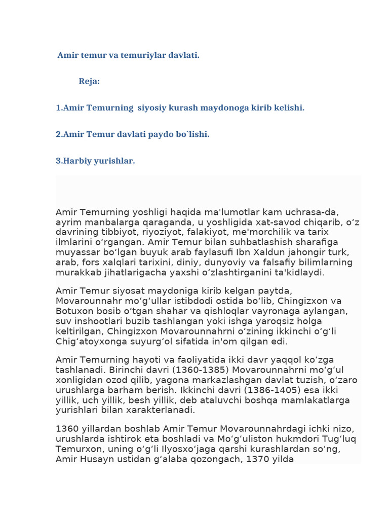 Mustaqil Ish Temur Tarixi | PDF