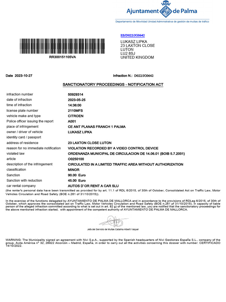 RR300151105VA RR300151105VA : Lukasz Lipka 23 Laxton Close Luton Lu2 8Sj United Kingdom | PDF