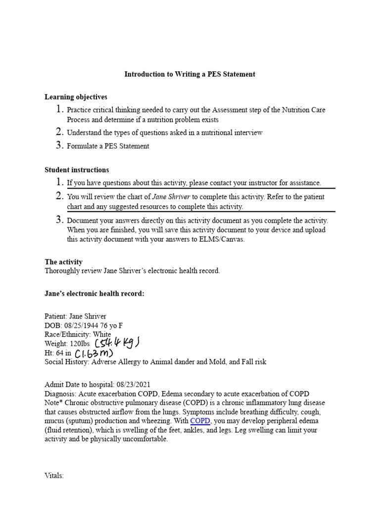 Lab2 Introduction+to+Writing+a+PES+Statement | PDF | Chronic ...