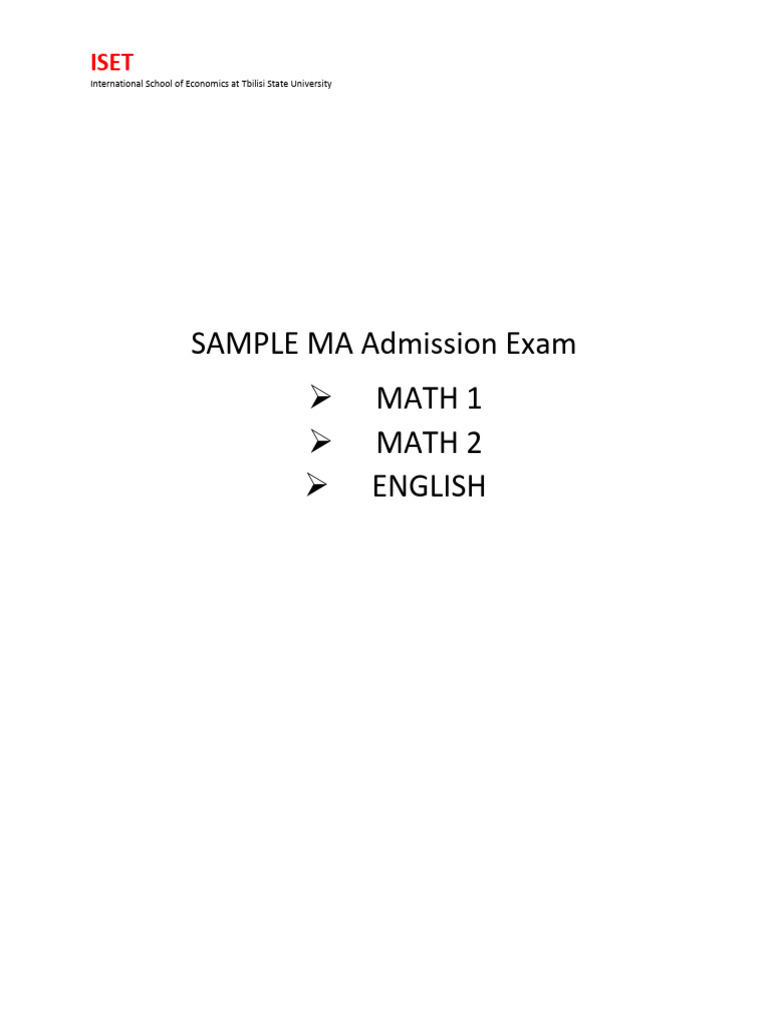 SAMPLE MA Admission Exam | PDF | Mathematics | Elementary Geometry