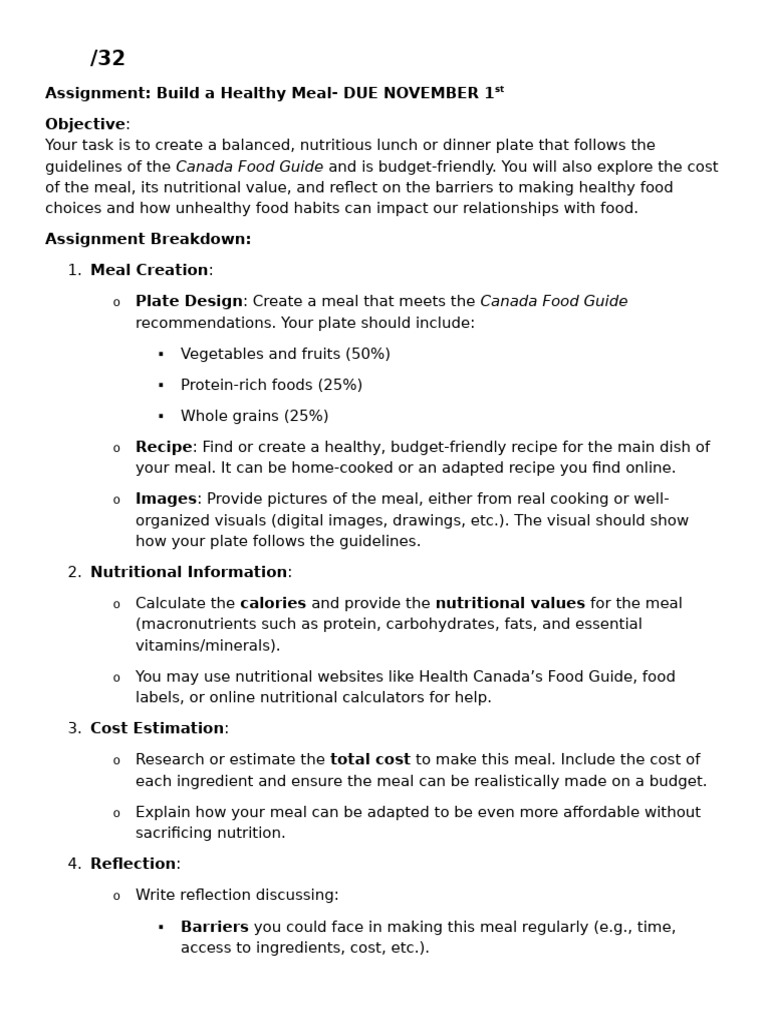 Nutrition Assignment | PDF | Nutrition | Diet & Nutrition