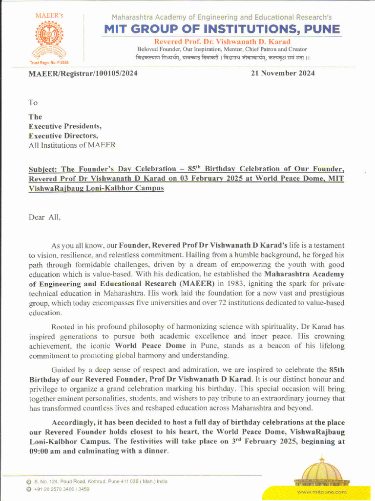 Signed Letter Founder's Day Celebration 21 Nov 24 | PDF